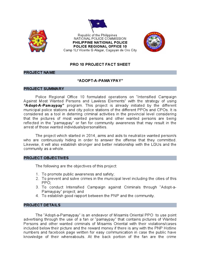 Project Fact Sheet - Adopt-A-Pamaypay | PDF | Police | Law Enforcement