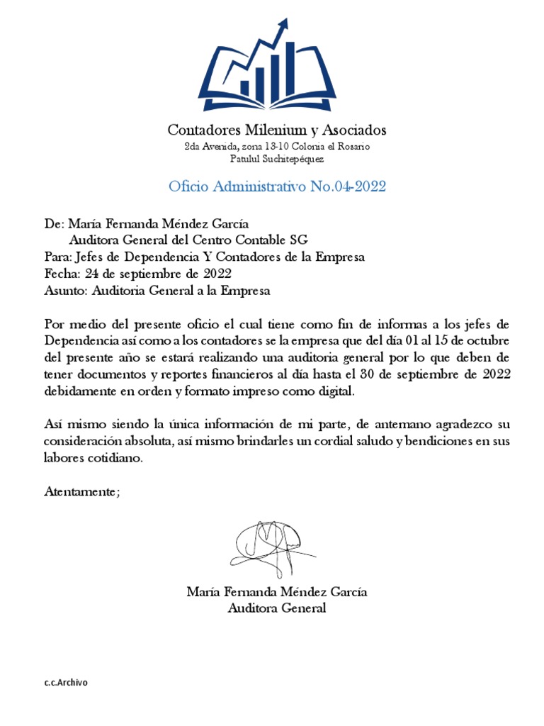 Documentos legales contables OFICIO ADMINISTRATIVO | PDF