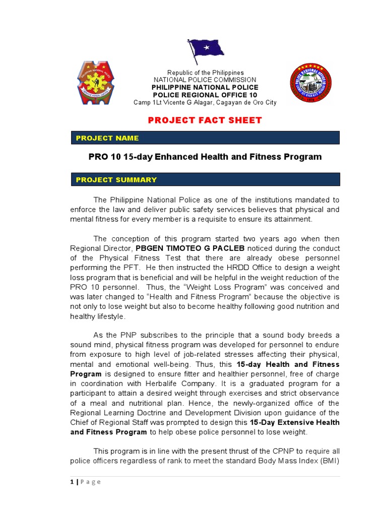 Project Fact Sheet - 15-Day Health and Fitness | PDF | Physical Fitness ...