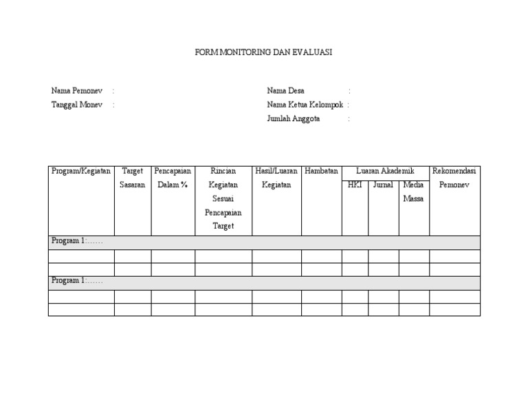 Formulir Monev Kegiatan Terstruktur | PDF | Karier & Perkembangan