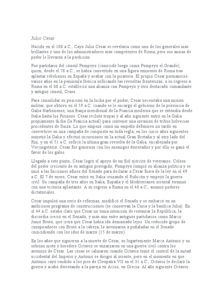 Vida y muerte de Julio César en Roma | PDF | Julio César | Pompeyo