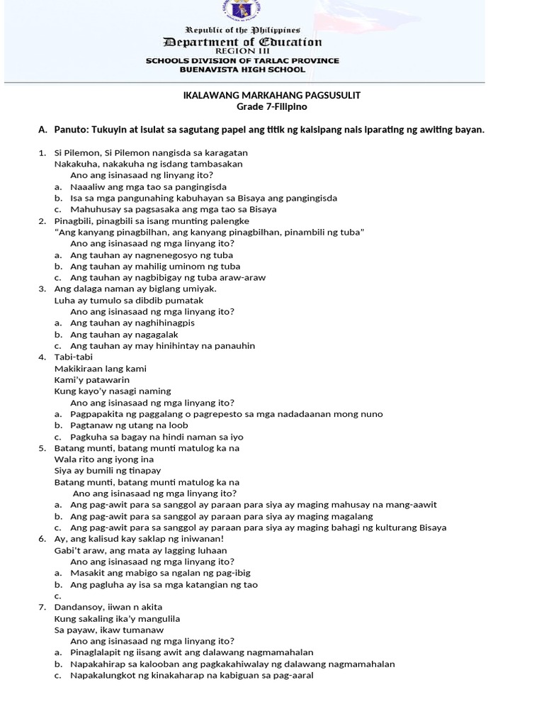 Ikalawang Markahang Pagsusulit | PDF