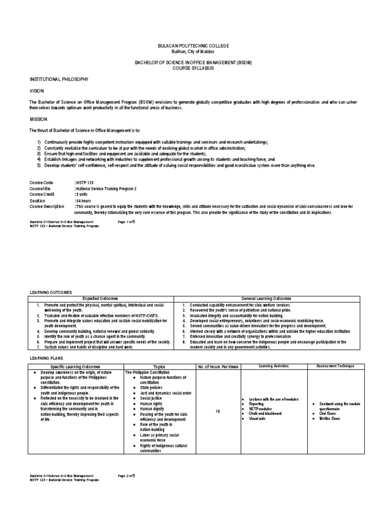 NSTP 123 - National Service Training Program 2 BSOM | PDF ...