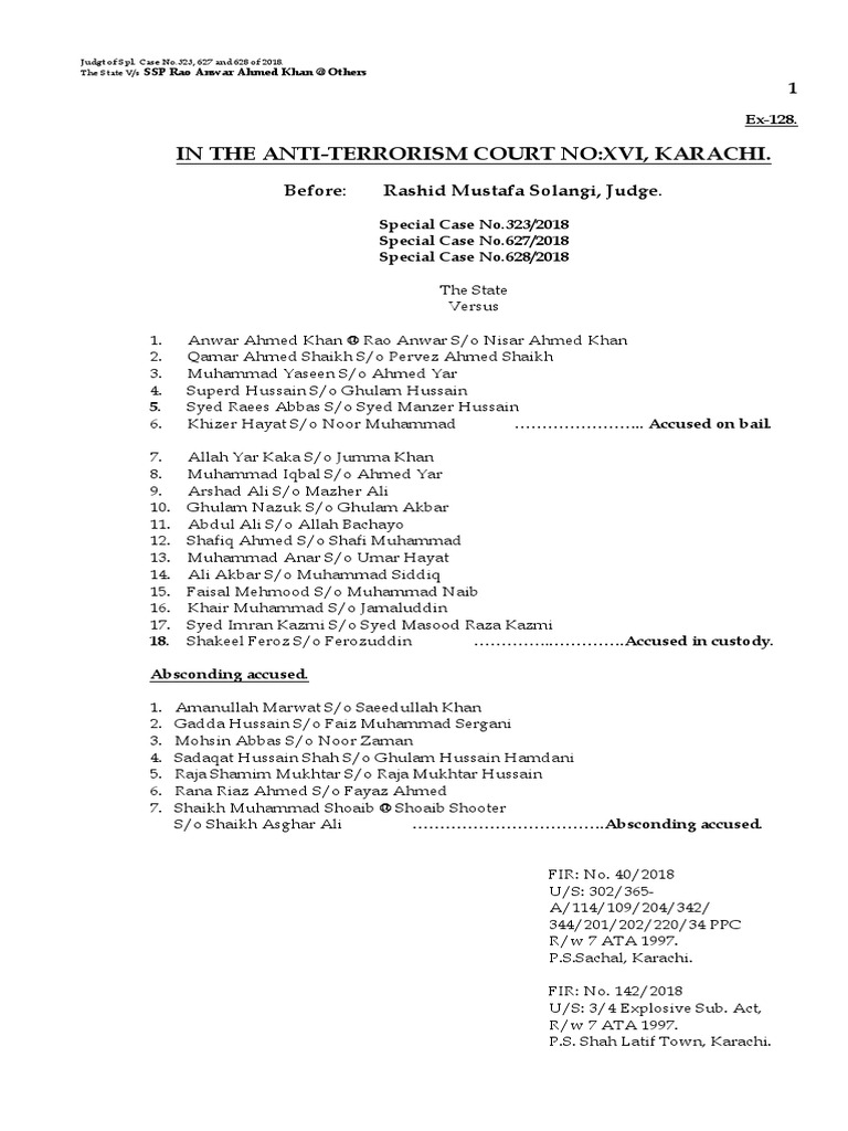 Naqeebullah Mehsud Murder Case Judgment | PDF | Law Enforcement | Crime ...