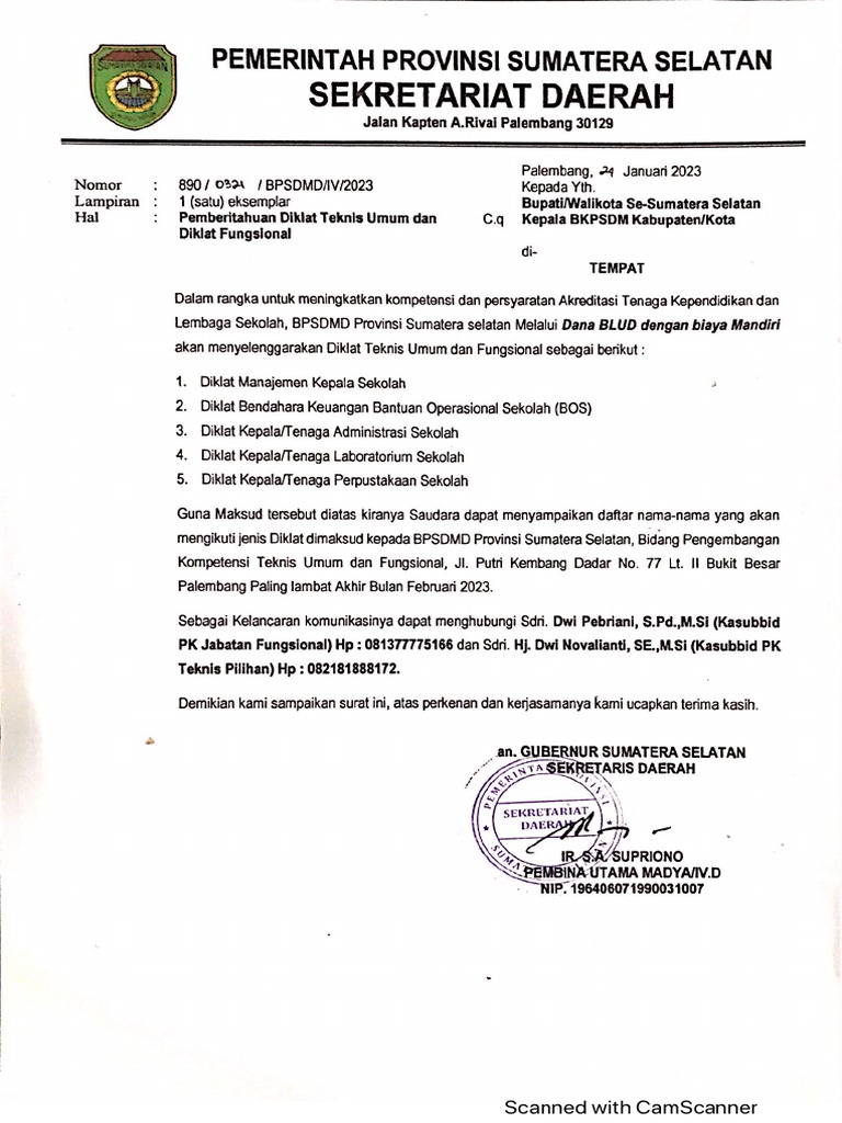Pemberitahuan Diklat BLUD 2023 | PDF