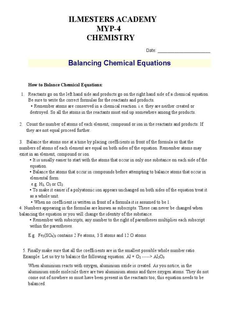 Balancing Chemical Equations Guide | PDF | Chemical Compounds ...