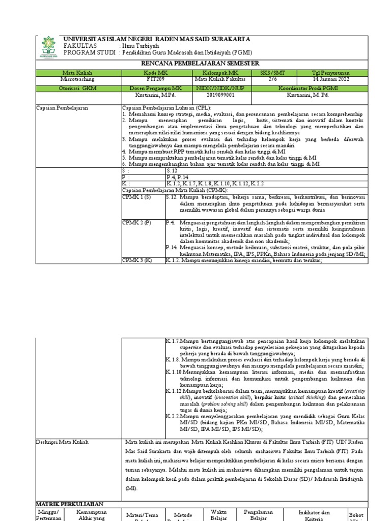 Contoh RPS Microteaching Pgmi 2023 | PDF