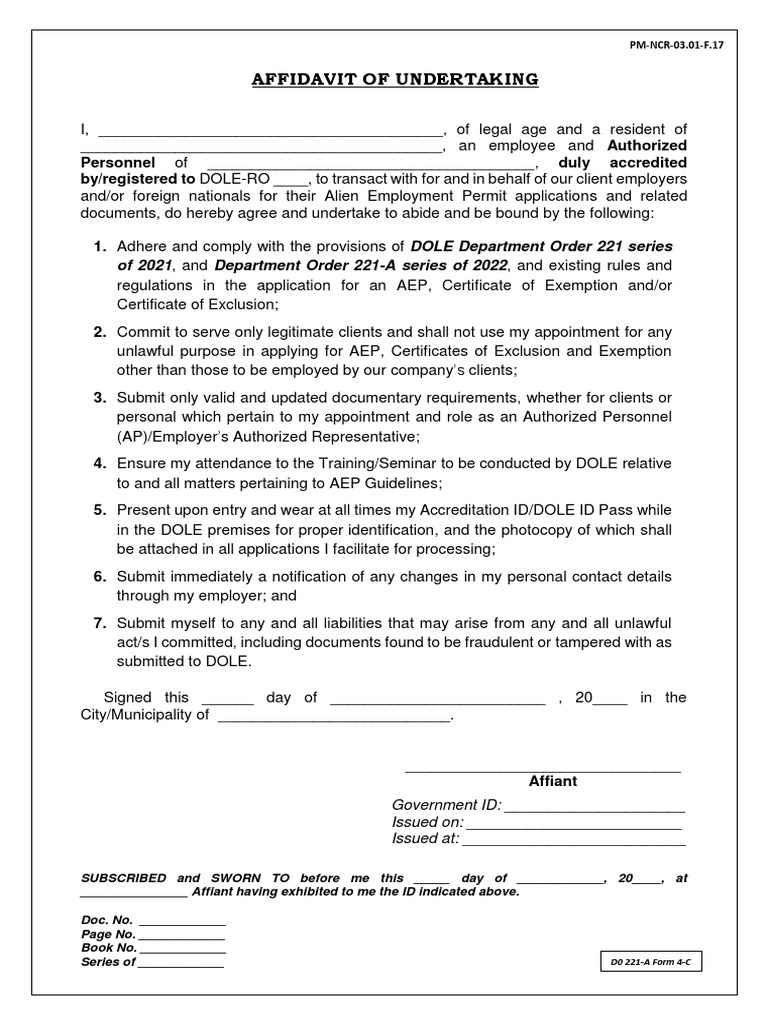 Affidavit of Undertaking for AEP | PDF | Affidavit | Justice