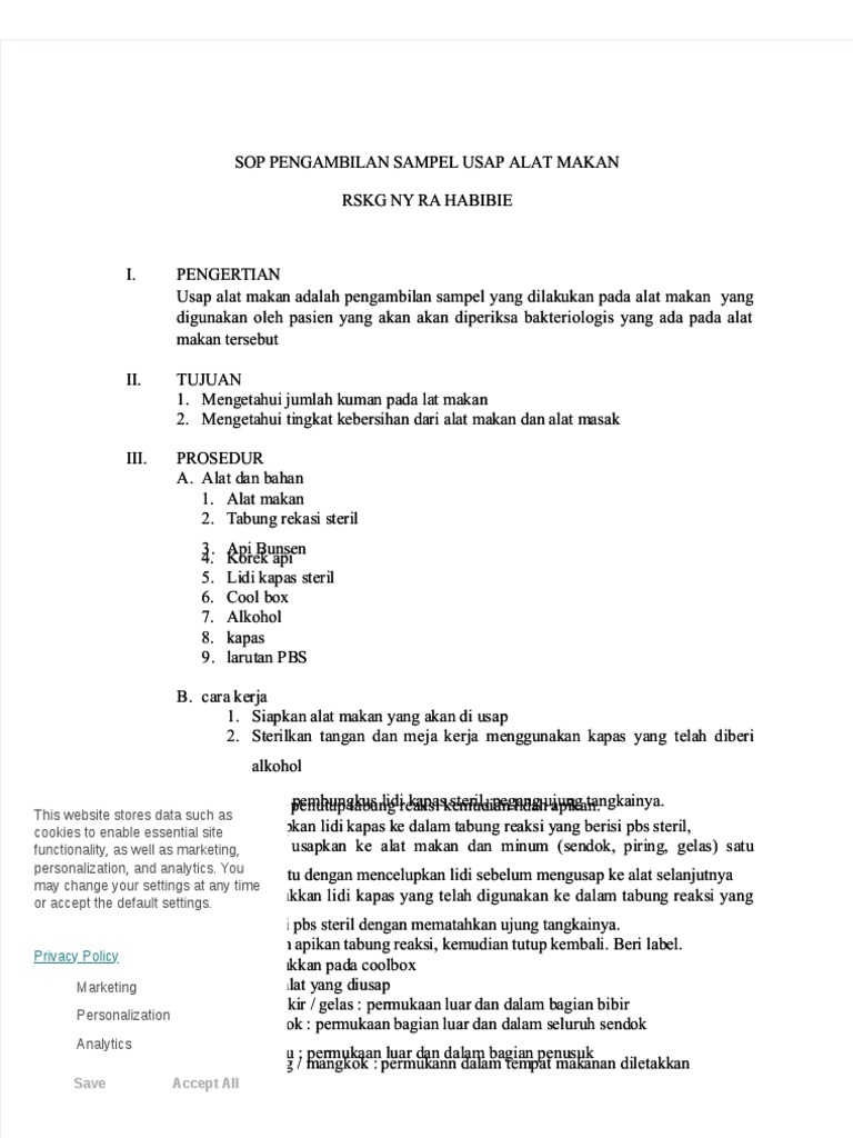PDF Sop Pengambilan Sampel Usap Alat Makan | PDF
