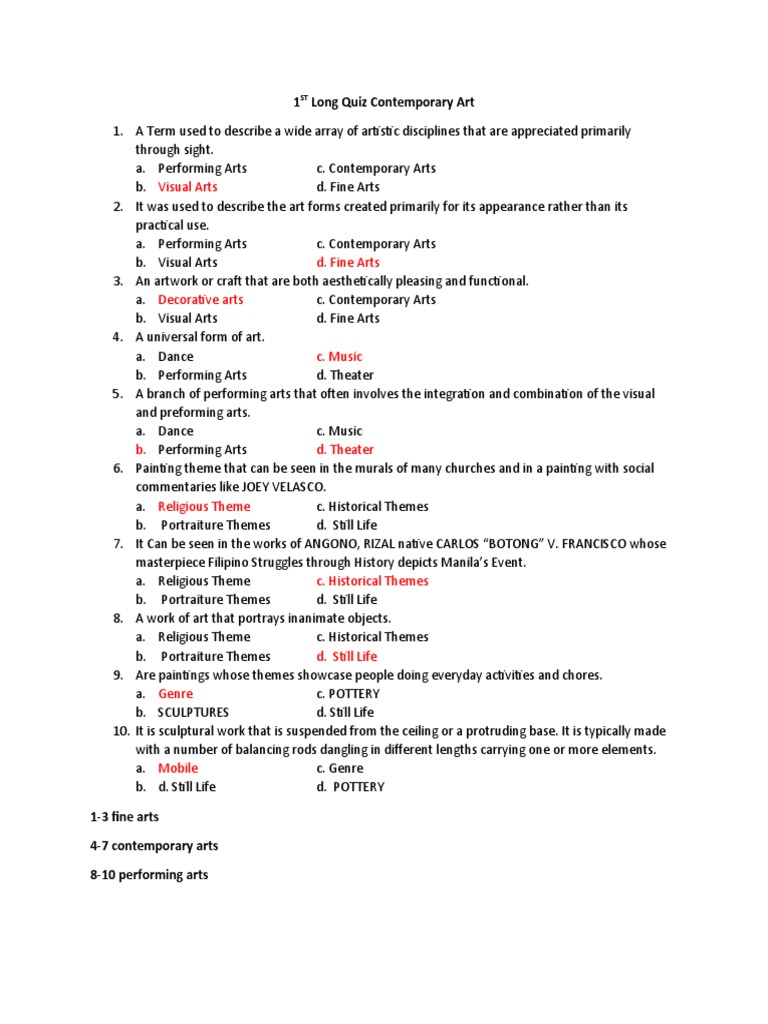 1ST Long Quiz Contemporary Art Q1 | PDF