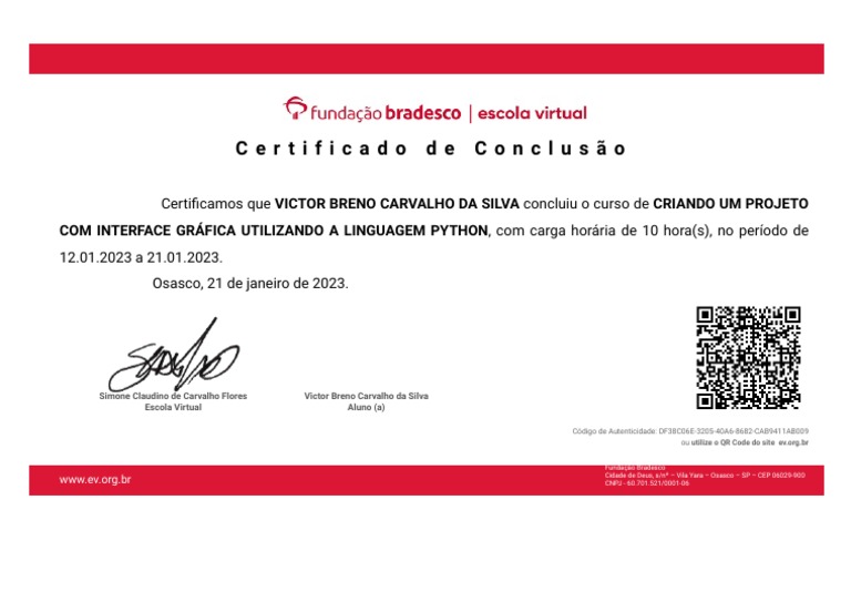 Certificado Interface Gráfica Python - Victor Breno | PDF
