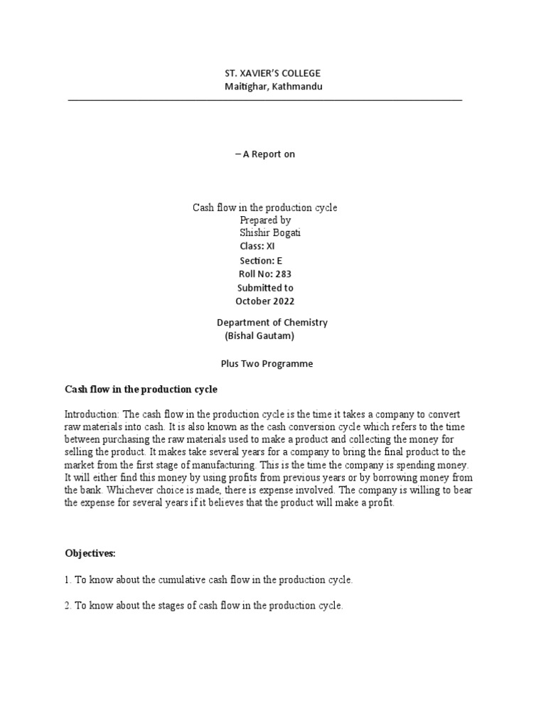 Cash Flow in Production Cycle | PDF | Prices | Investing