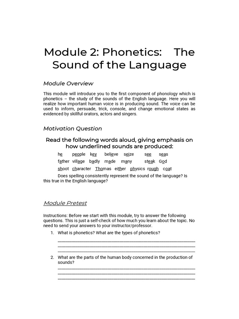 Elng 101 Module 2 | PDF | Stress (Linguistics) | Vowel