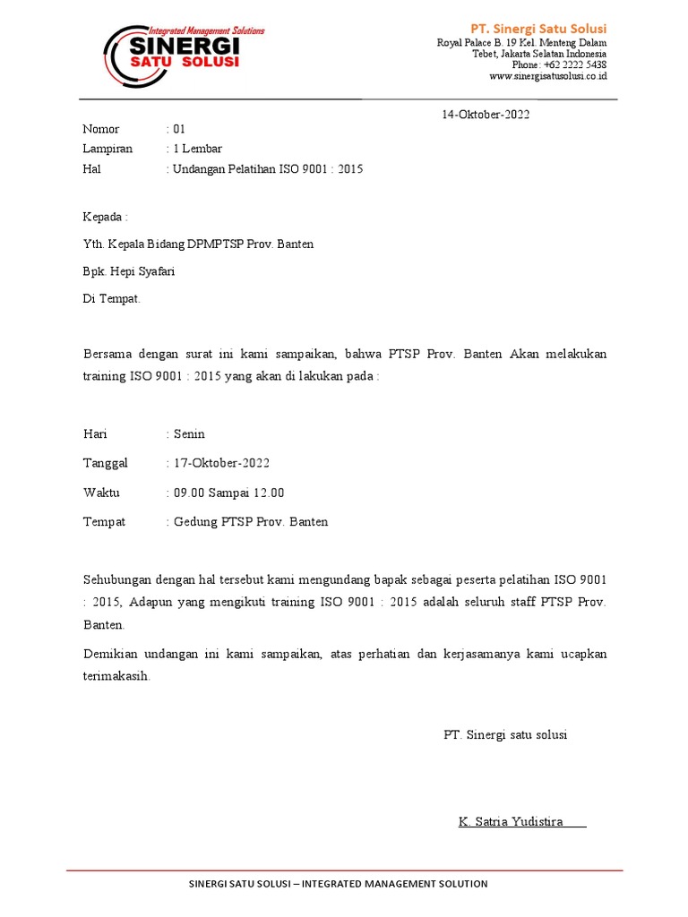 Surat Undangan Pelatihan ISO | PDF