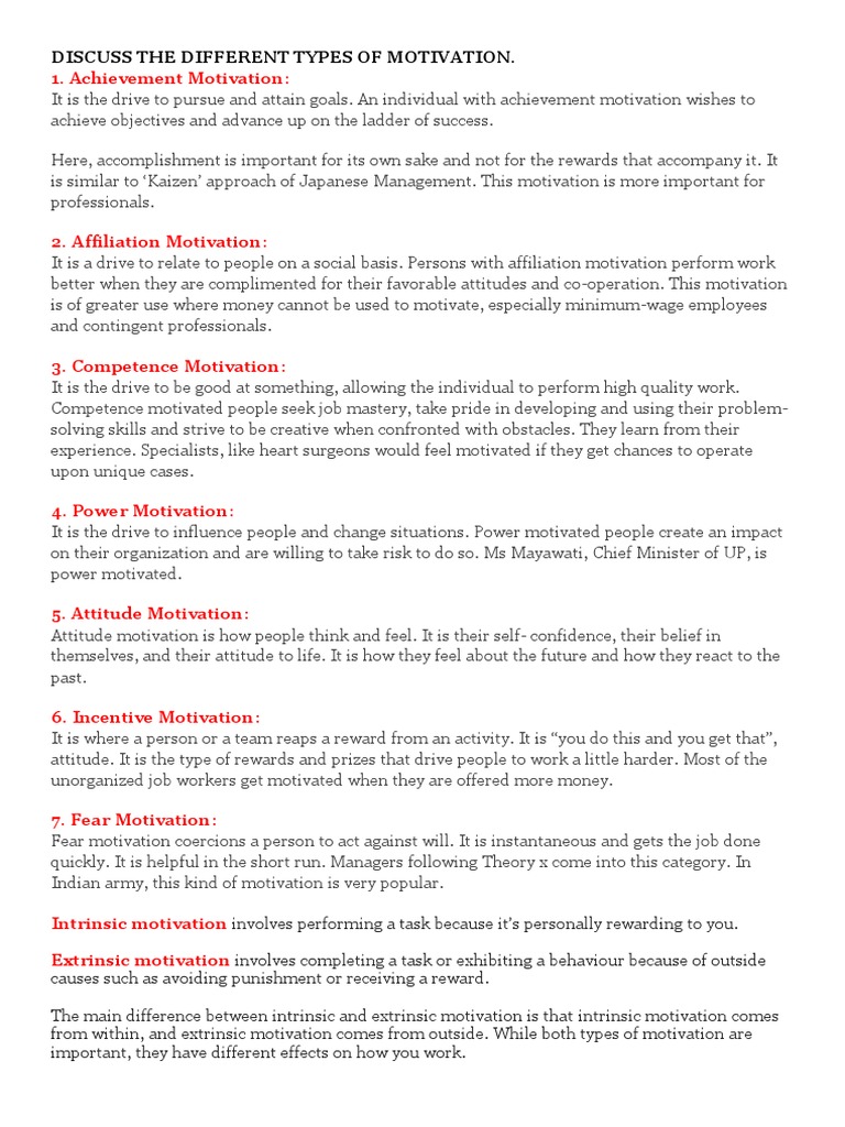 Discuss The Different Types of Motivation | PDF | Motivational | Motivation