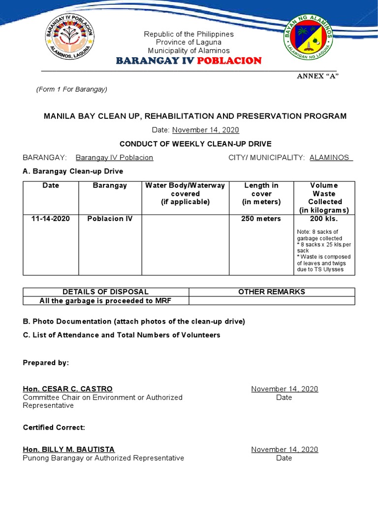 Clean-Up-Drive November 14, 2020 | PDF | Philippines