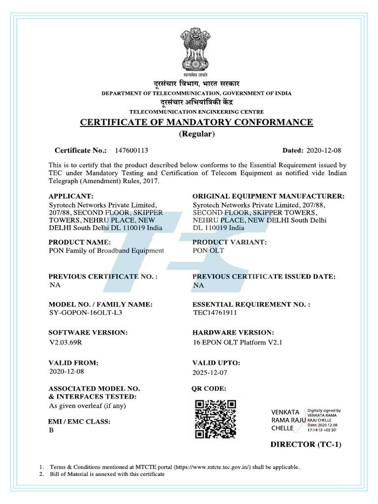 SYROTECH - TEC Certificate | PDF