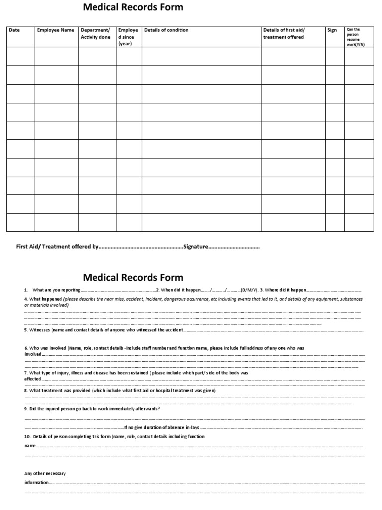 Form Local Medical Records Form | Download Free PDF | Health Sciences ...