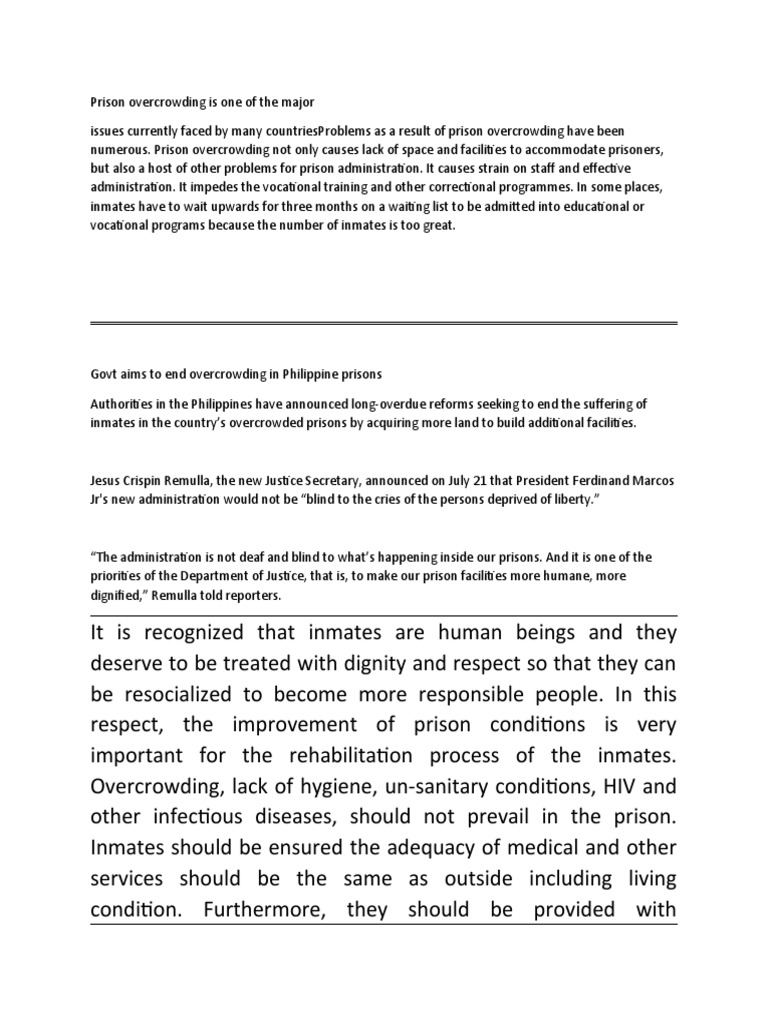 Problems As A Result of Prison Overcrowding Have Been Numerous | PDF ...