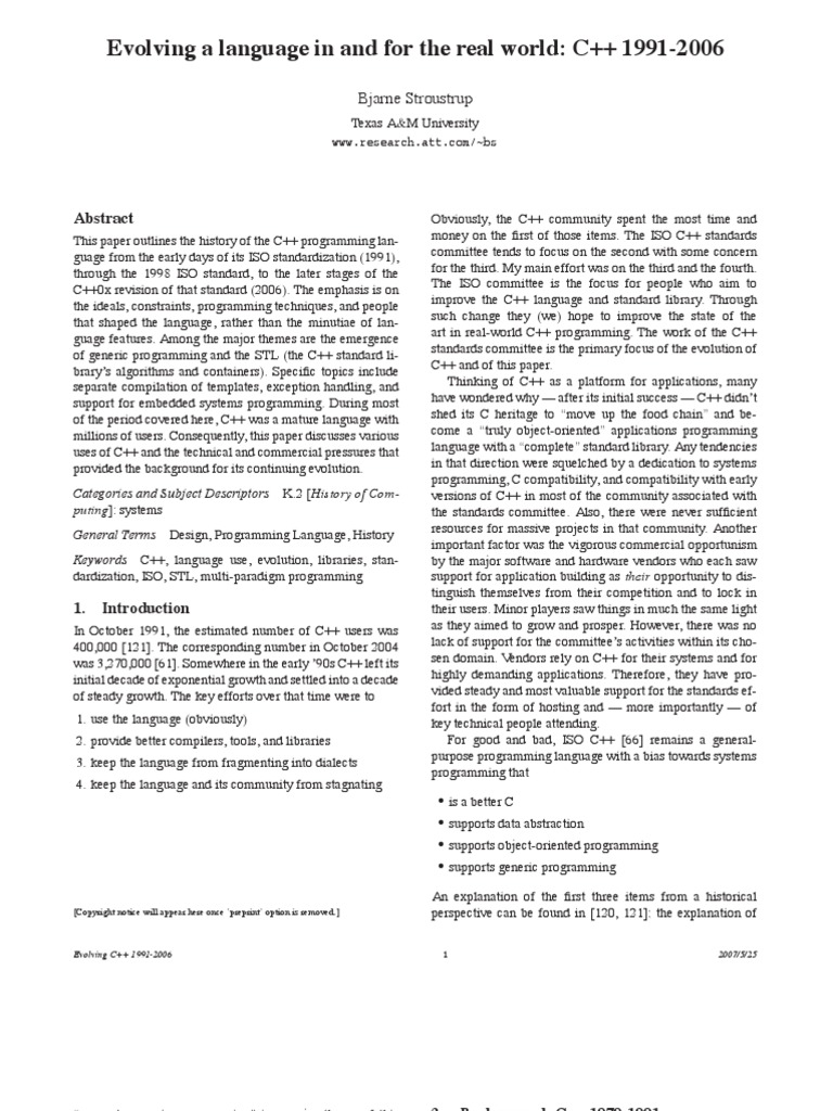 Bjarne Stroustrup On C++ History | PDF | C++ | C (Programming Language)