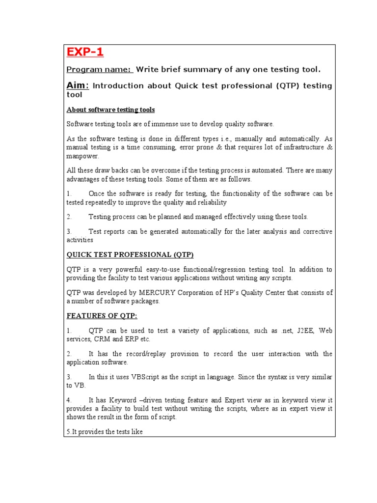Overview of Quick Test Professional (QTP) | PDF | Computer Programming ...