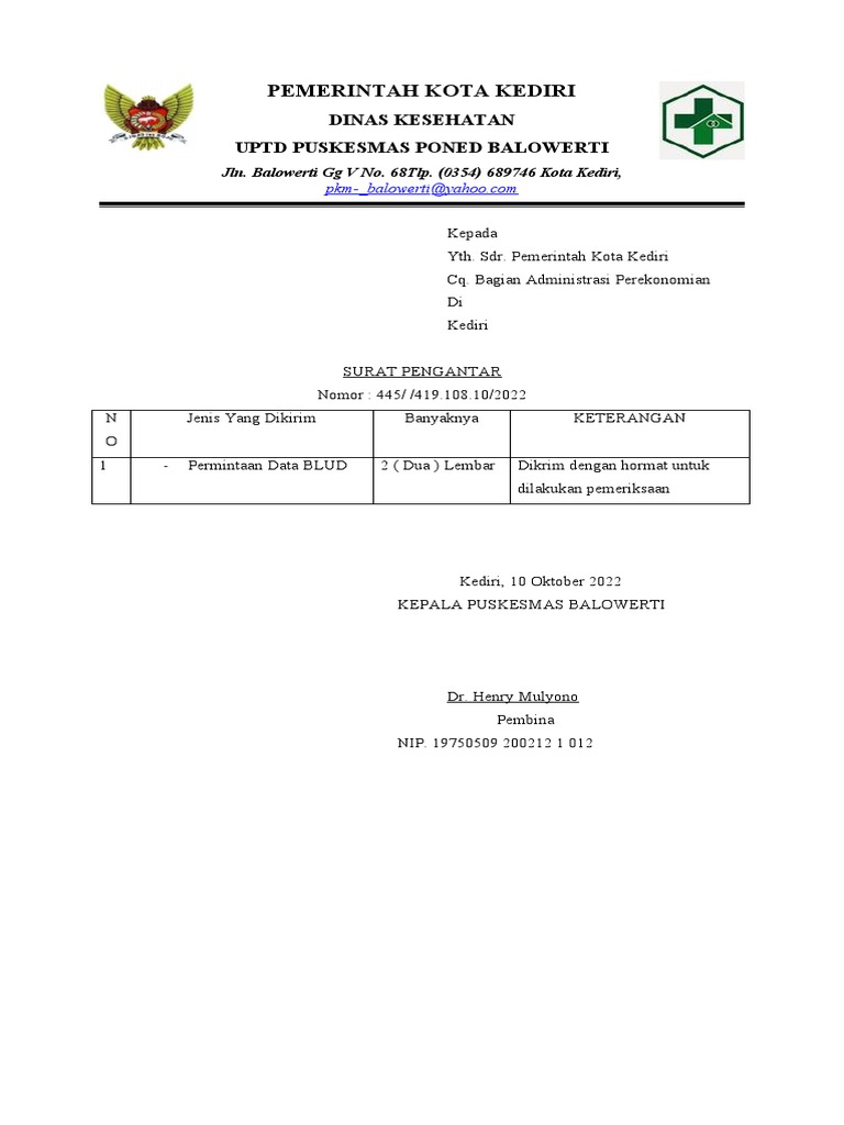 Surat Pengantar Puskesmas Balowerti | PDF