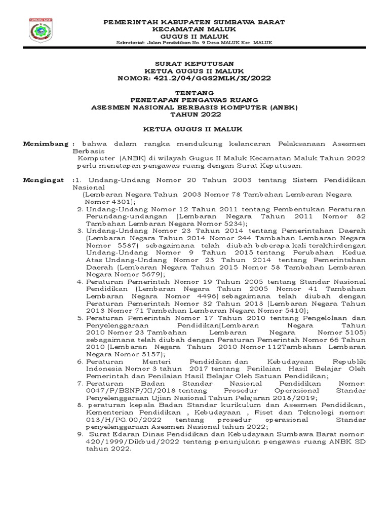 SK Gugus 1 Seteluk Anbk | PDF | Pengelolaan Keuangan & Uang