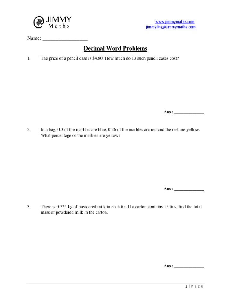P5 Decimal Word Problems | PDF | Food And Drink | Foods