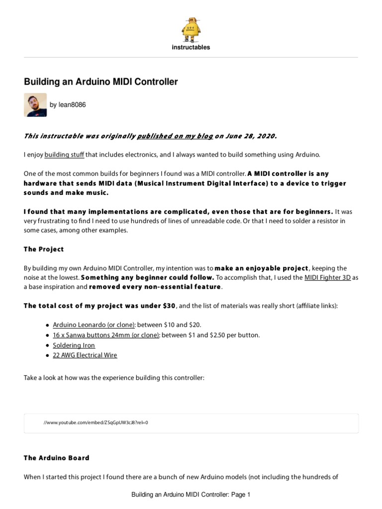 Building An Arduino Midi Controller Pdf Arduino Usb 