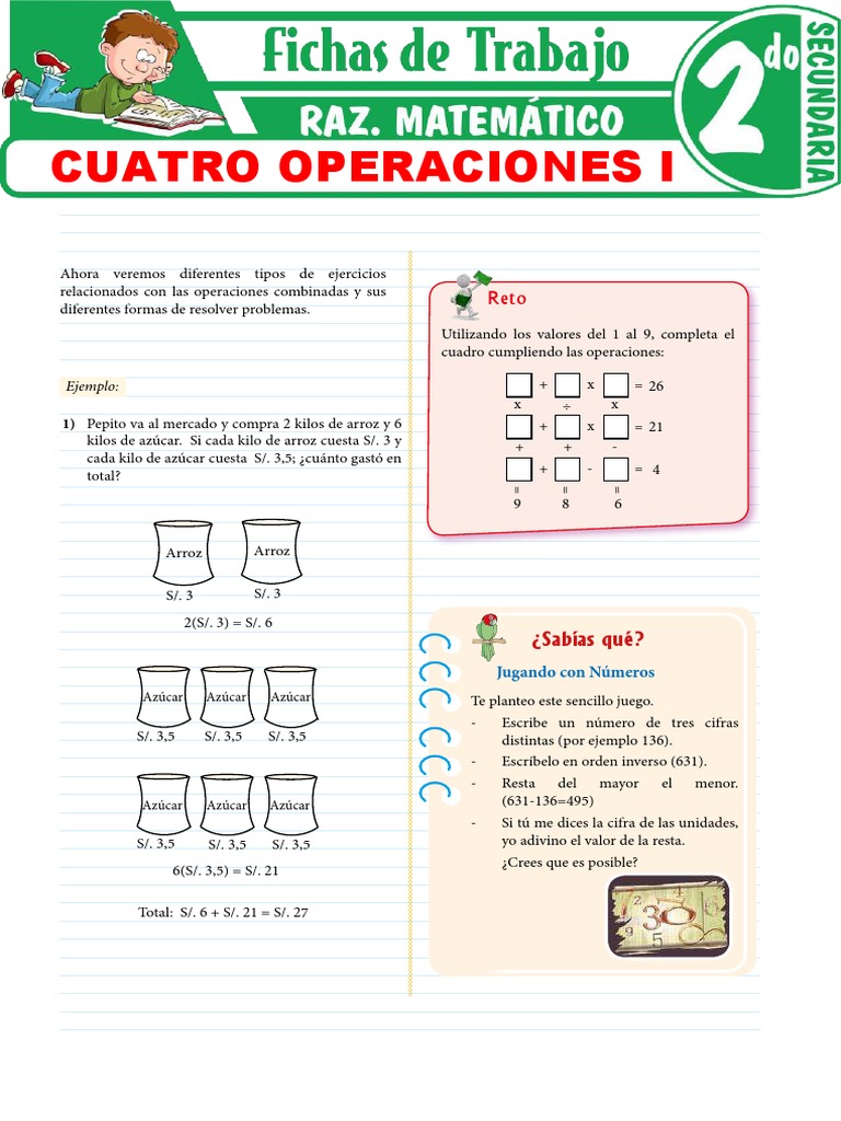 Cuatro Operaciones I para Segundo Grado de Secundaria | PDF | Sustracción