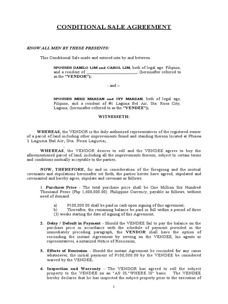 Deed of Conditional Sale | PDF | Taxes | Civil Law (Common Law) Deed of Conditional Sale | PDF | Taxes | Civil Law (Common Law)