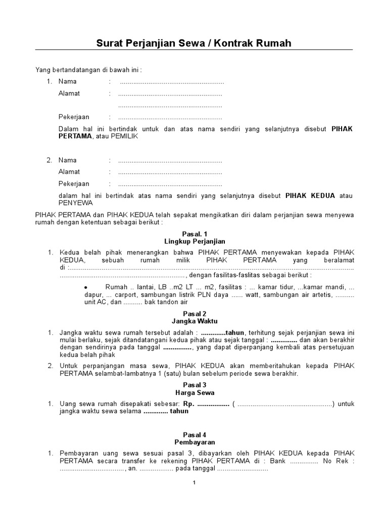 Form - Surat - Perjanjian Sewa Rumah | PDF