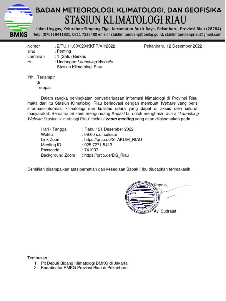 Contoh Undangan Launching Website Staklim Riau | PDF