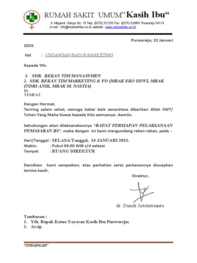 Surat Undangan Rakor Marketing | PDF | Griya & Taman