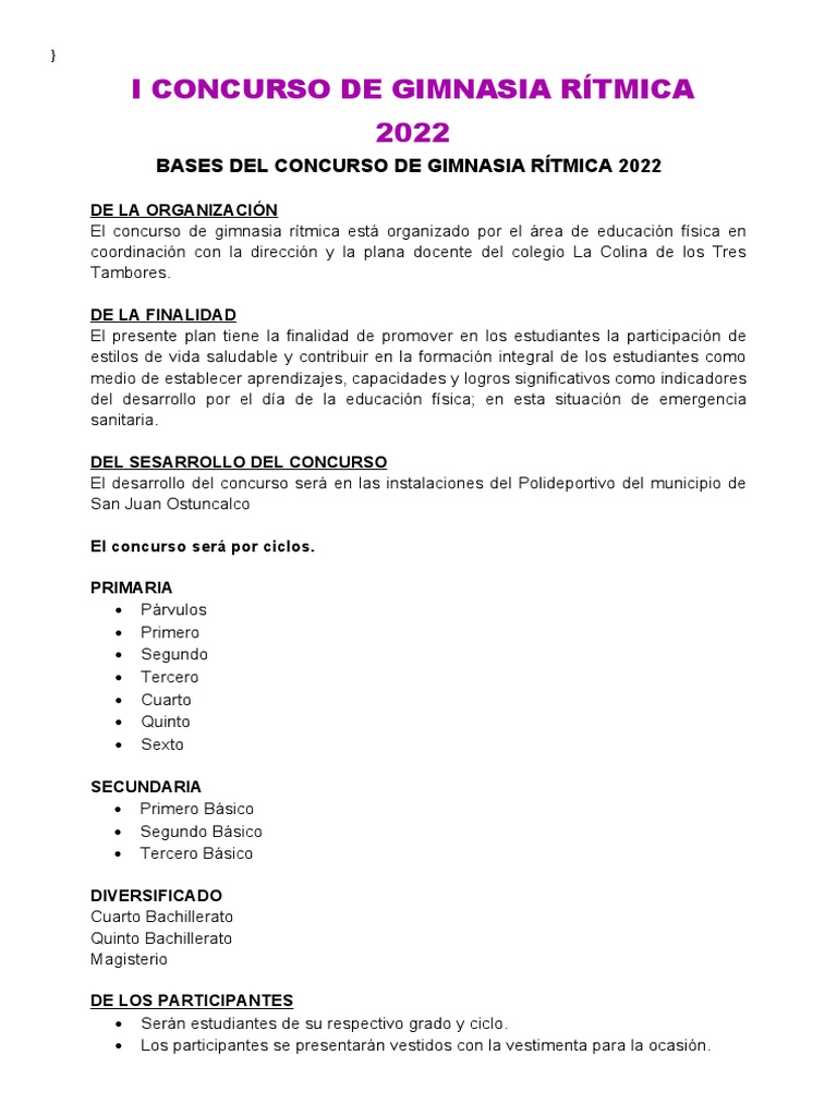 Bases Del Concurso de Gimnasia Ritmica 2022 | PDF | Ritmo | Gimnasia