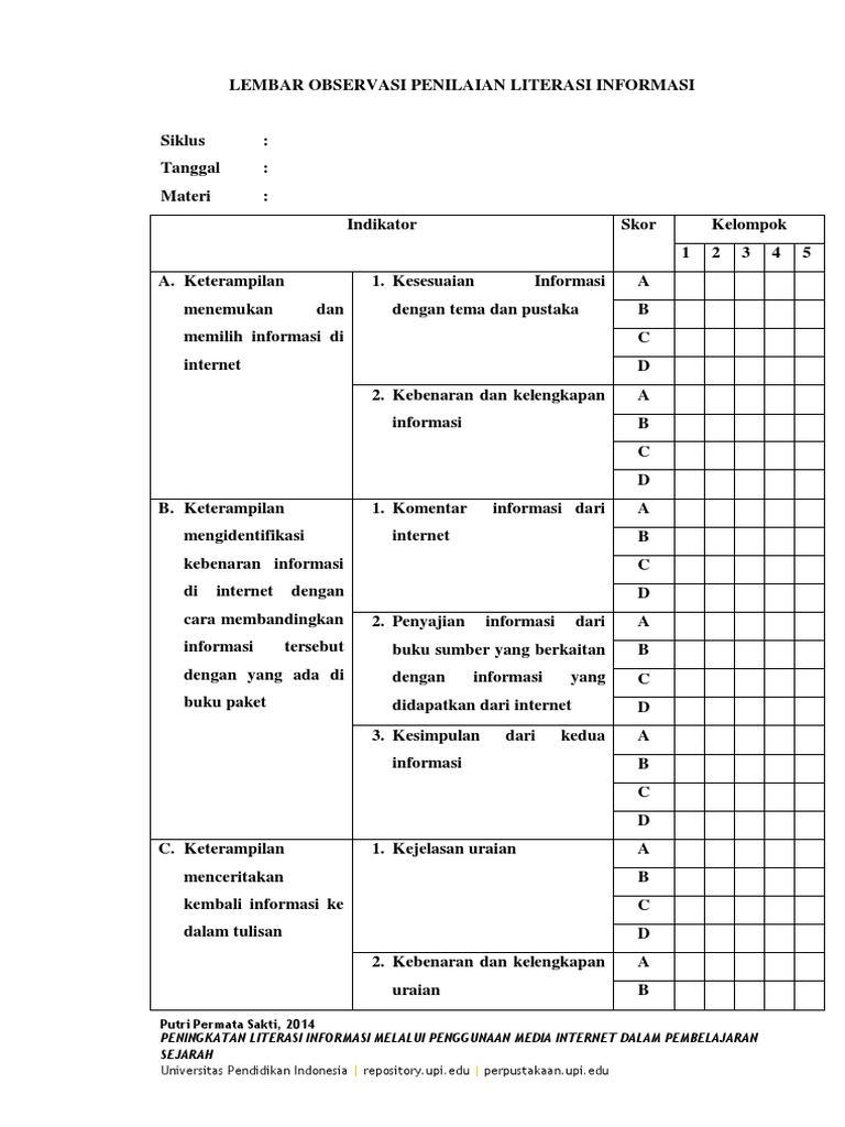 Blangko Penilaian Program Literasi | PDF