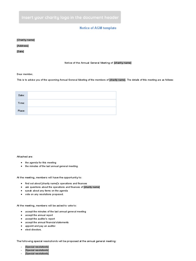 The Annual General Meeting Notice Template Doc 43kb | PDF