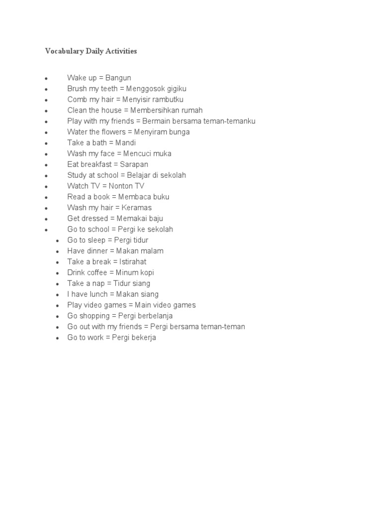 Vocabulary Daily Activities | PDF | Self-Improvement