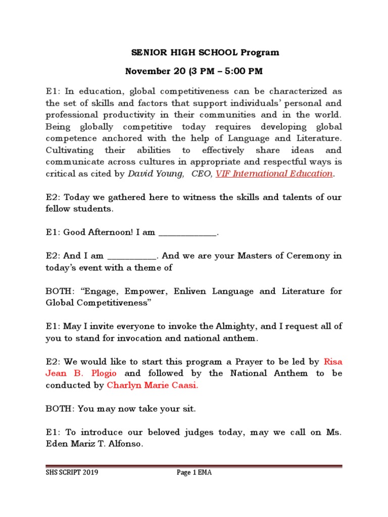 SHS Script English Program | PDF | Poetry