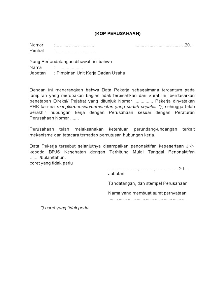 Surat PHK Pekerja Mangkir | PDF