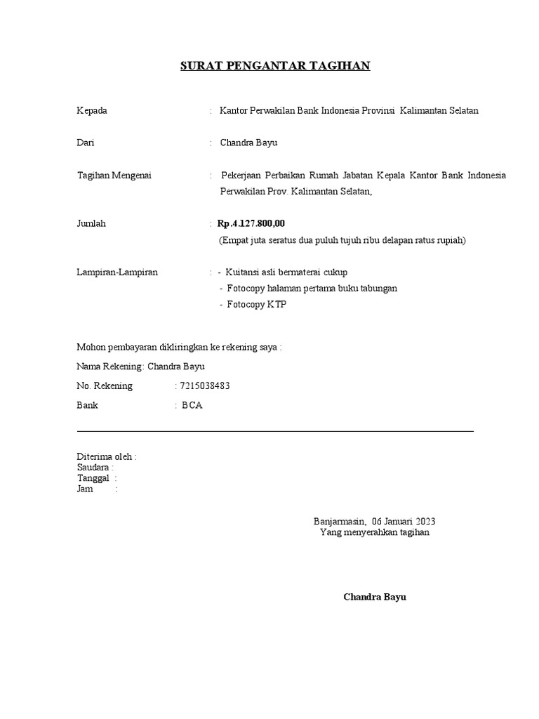 Surat Pengantar Tagihan Service Ac | PDF