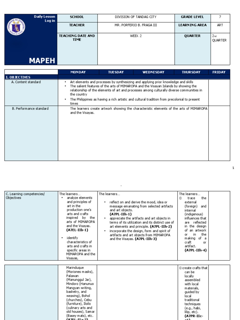 Grade 7 Art Lesson: MIMAROPA & Visayas Arts | PDF | Arts And Crafts Movement | Design