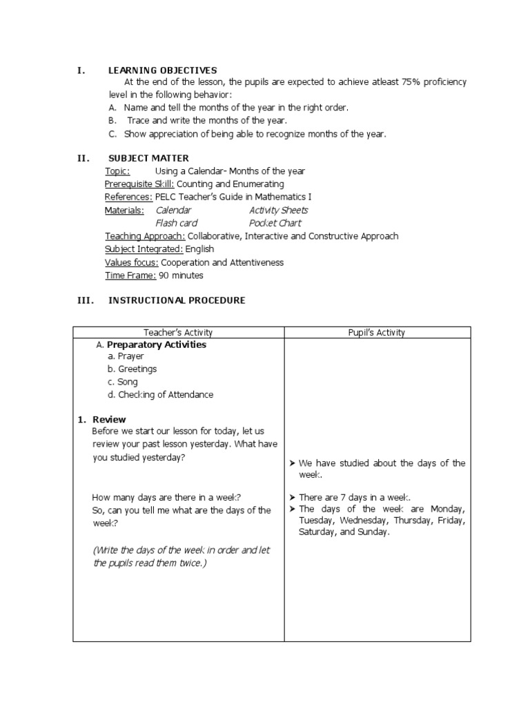 Detailed Lesson Plan in Mathematics 1 Do | PDF | Lesson Plan | Behavior ...