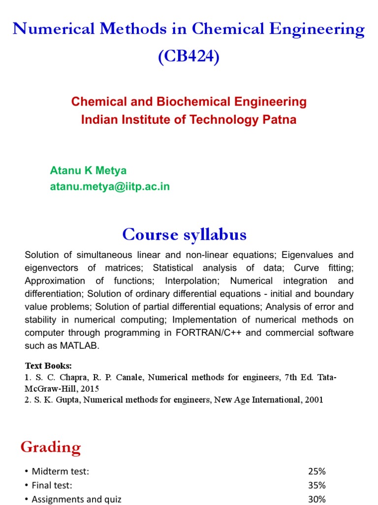 Numerical Methods in Chemical Engineering (CB424) | PDF | Numerical ...