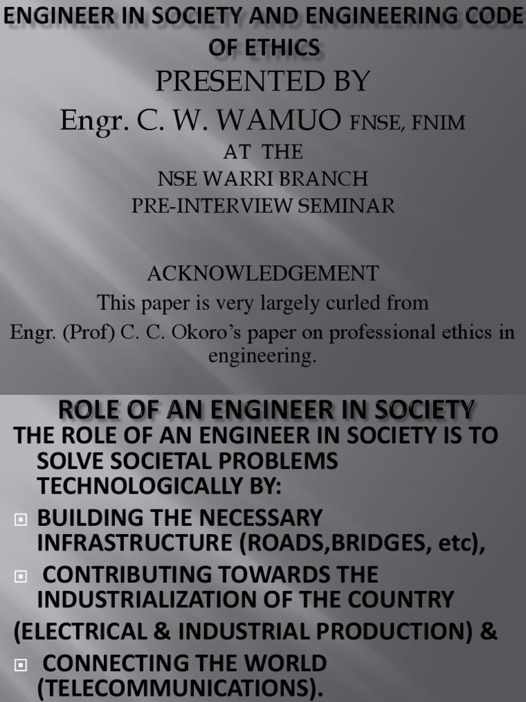 Engineer in Society and Engineering Code of Ethics | PDF | Profession | Engineer