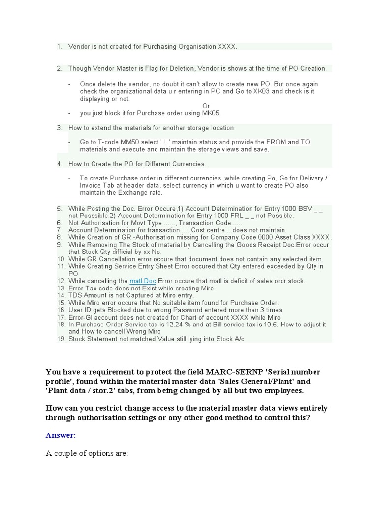 Common Sap Mm Functional Issue Download Free Pdf Information Technology Management Business 