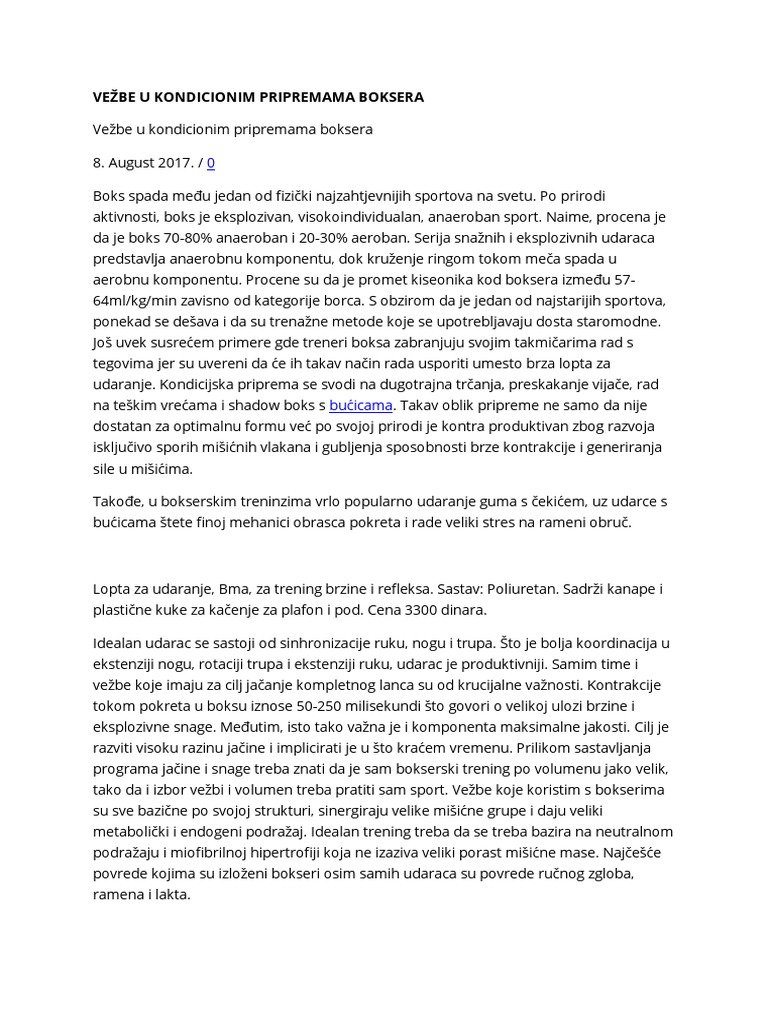 Vežbe U Kondicionim Pripremama Boksera | PDF