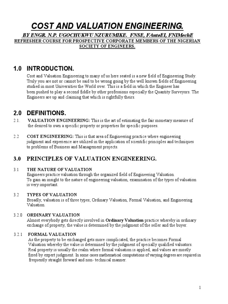 Cost and Valuation Engineering Overview | PDF | Valuation (Finance ...