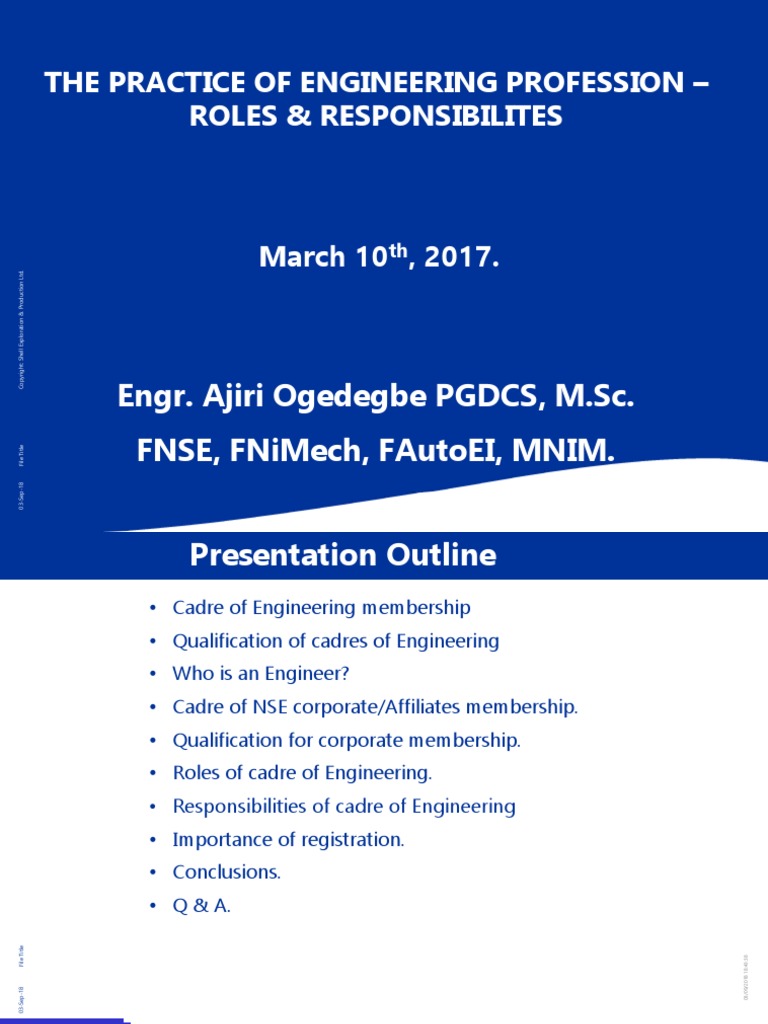 The Practice of Engineering Profession - Roles and Responsibilities ...