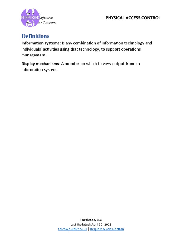 Security Policy 19 Physical Access Control | PDF | Access Control ...